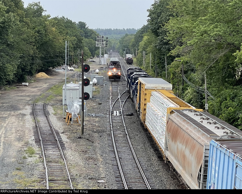 MBTA 1027 passes MEC 7523, 7585 & 7635